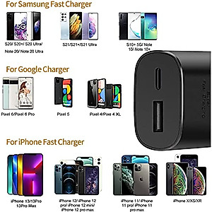 Super Fast Charger,25W Type C Wall Charger for Samsung Galaxy S22/S22 Ultra/S22+, Note 10/Note 20/S20/S21/S10/S9/S8 and More, Samsung Fast Charger with 6ft Cable, 2-Pack