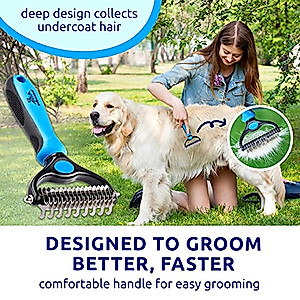 Pat Your Pet Deshedding Brush - Double-Sided Undercoat Rake for Dogs & Cats - Shedding Comb and Dematting Tool for Grooming, Extra Wide