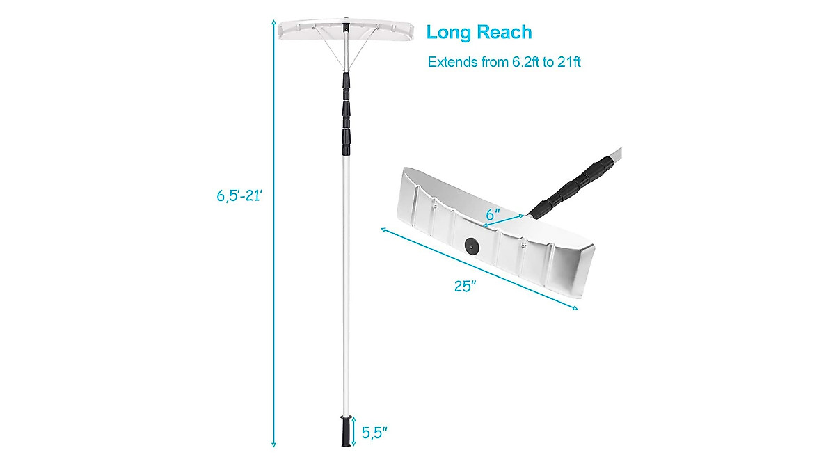 Hysache Snow Roof Rake, 21ft Aluminum Roof Rakes for Snow Removal with ...