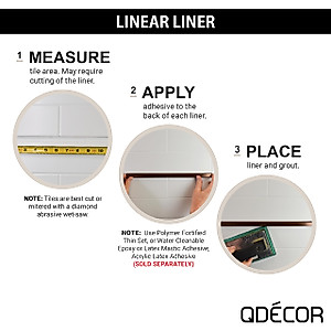 Questech Decor Tile Trim, 3/4 x 12 Inch Linear Pencil Tile Edge Trim Cap, Decorative Shower Tile Liner, Kitchen Tile Border Backsplash Trim, Bright White Polished, 6 Pack