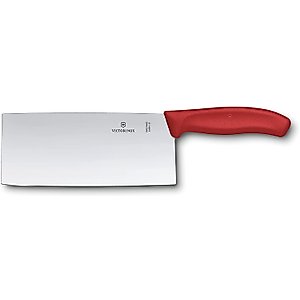Victorinox Swiss Classic Chinese Style Chef's Knife - Premium Kitchen Knife for Cutting and Chopping Meat & Vegetables - Cooking Knife for Kitchen Accessories - Red Handle, 7.25"