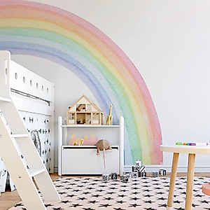 funlife Fabric Peel and Stick Large Rainbow Wall Mural Stickers for Girls, Precut Pastel Half Watercolor Rainbow Wall Sticker Decals for Kids Bedroom Living Room Playroom, 78.74" x 70.87"