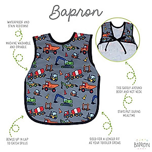 BapronBaby Construction Zone Bapron - No Neck Tie Safer Bib for Baby & Toddler - Soft Waterproof Stain Resistant - Machine Washable - Sz Baby/Toddler 6m-3T