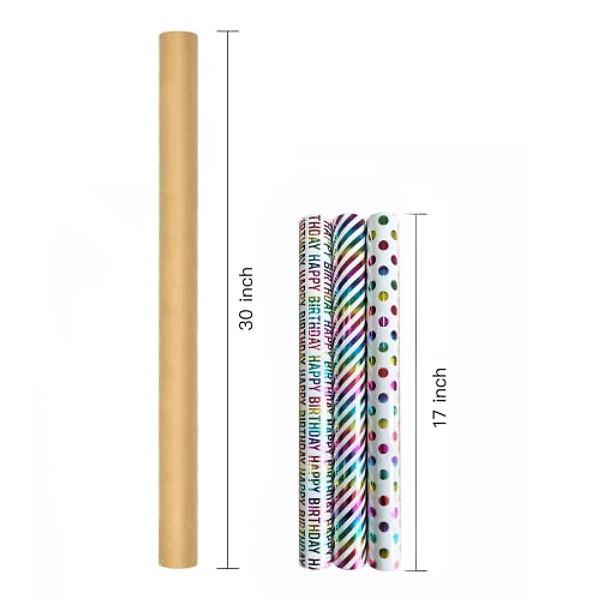 Blavermant Birthday Wrapping paper rolls, Gift Wrapping Paper Mini Roll - 17" X 10 ft Per roll, 3 Colorful Designs for Birthday