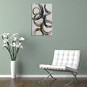 Hand-Painted Abstract Oil Painting Black White Circle Fine ArtHandmade Modern Acrylic Artwork Texture Painting Original Paintings Canvas Wall Art16x24inch(40x60cm)