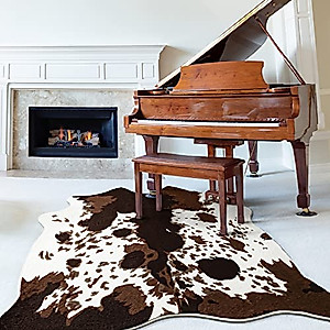 Kimicole Cute Cow Print Rug Faux Cowhide Rug, Upgraded Fluffy Animal Printed Area Rug for Living Room Bedroom Office Western Decor, Luxury Animal Print Carpet Non-Slip, Brown and White, 4.6ft x 5.2ft