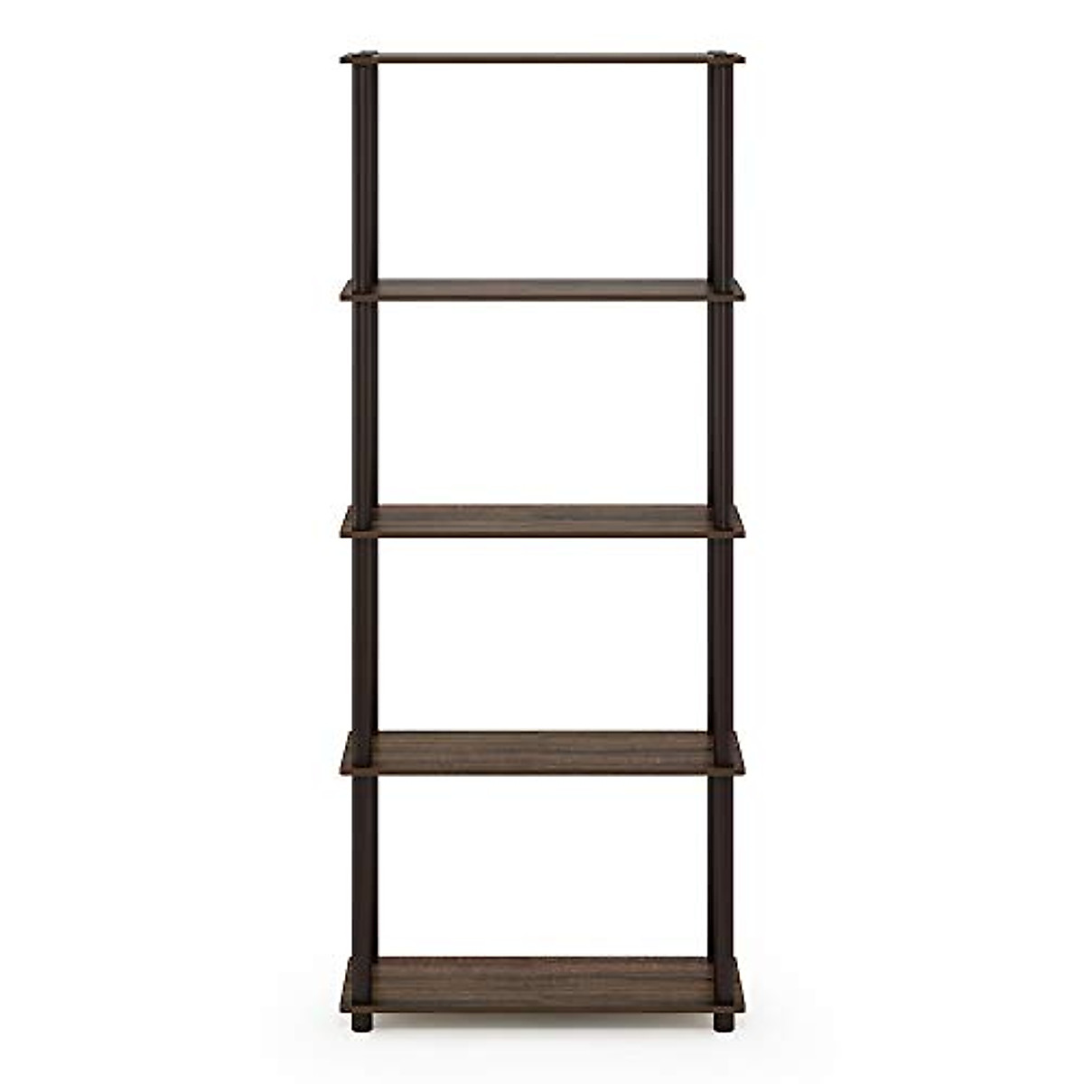 Furinno Turn-N-Tube 5-Tier Multipurpose Shelf / Display Rack / Storage Shelf / Bookshelf, Round Tubes, Walnut/Brown