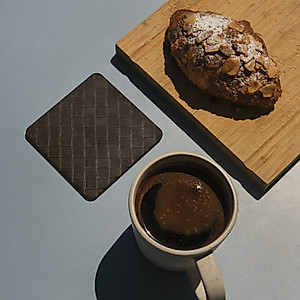 Woven Faux Leather Fabric, Embossed Soft Basketweave Vinyl, Textured Crafts DIY and Upholstery Pleather Sheets - Individual 1 Yard Cut 36"x54" (Black)