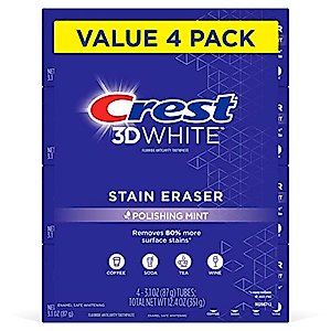 Crest 3D White Stain Eraser Teeth Whitening Toothpaste, Polishing Mint, 3.1 oz, Pack of 4