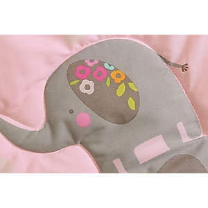 Brandream Baby Girl Crib Bedding Set Pink Elephant Safari Animal Nursery Bedding with Elephant Floral 3D Design, 3 Piece Comforter Set, Fitted Sheet,Crib Skirt