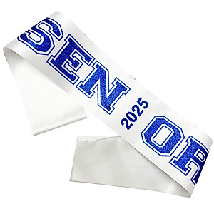 NAUXIUDSJS Senior Sash 2025,White Sashes 10 Pack with Blue Glitter Letters, Class of 2025 Graduation Celebrations Sashes, Finally Graduated Cheerleader Celebration Party Decorations Supplies