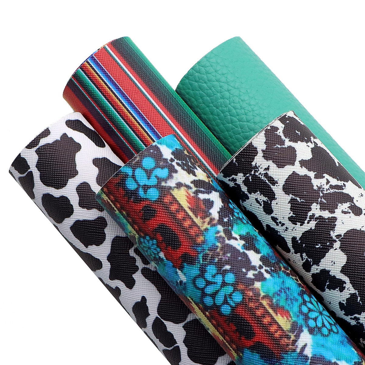 David accessories Cow Pattern Faux Leather Sheets Pattern Synthetic Leather Fabric Canvas Back 5 Pcs 7.7" x 12.9" (20 cm x 33cm) for DIY Earring Making Crafts (A)