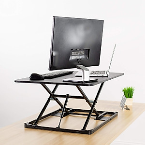 VIVO Black Ultra-Slim Single Top Height Adjustable 31 inch Standing Desk Converter, Compact Sit Stand Desktop Riser for Monitor or Laptop, DESK-V000I