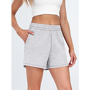 AUTOMET Womens Sweat Shorts Casual Summer Drawstring Comfy Elastic High Waist Running Clothes with Pockets Grey M