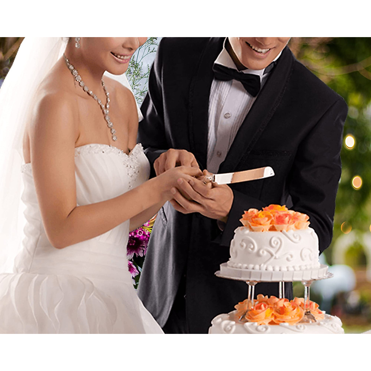 VARLKA Wedding Cake Knife and Server Set, Cake Cutting Set for Wedding Stainless Steel Blade and ABS Rose Gold plated handle Pie Server for Wedding, Birthdays, Anniversary, Parties