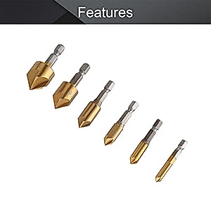 Utoolmart Countersink Drill Bit Hex Shank HSS 5 Flute Countersink Center Punch Tool Sets for Wood Quick Change Bit 6mm-19mm Five-Edged Chamfer