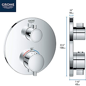 GROHE 24133000 Grohtherm Dual-Function 2-Handle Shower Thermostatic Valve Trim Kit, Starlight Chrome