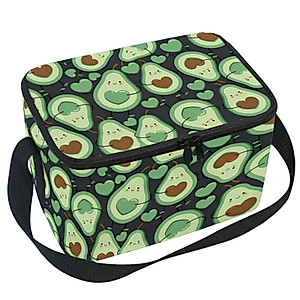 ZZXXB Avocado Love Heart Insulated Lunch Bag Cooler Reusable Lunch Box School Office Travel Picnic Tote Bag for Women Men Kids