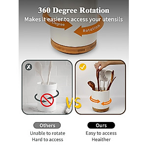 LoeJan 3 Compartment Utensil Holder, Extra Large Utensil Crock, Stable Ceramic Utensil Organizer, Cooking Tool Organizer Set for Kitchen Counter Farmhouse Decor (C-White(Grossy))