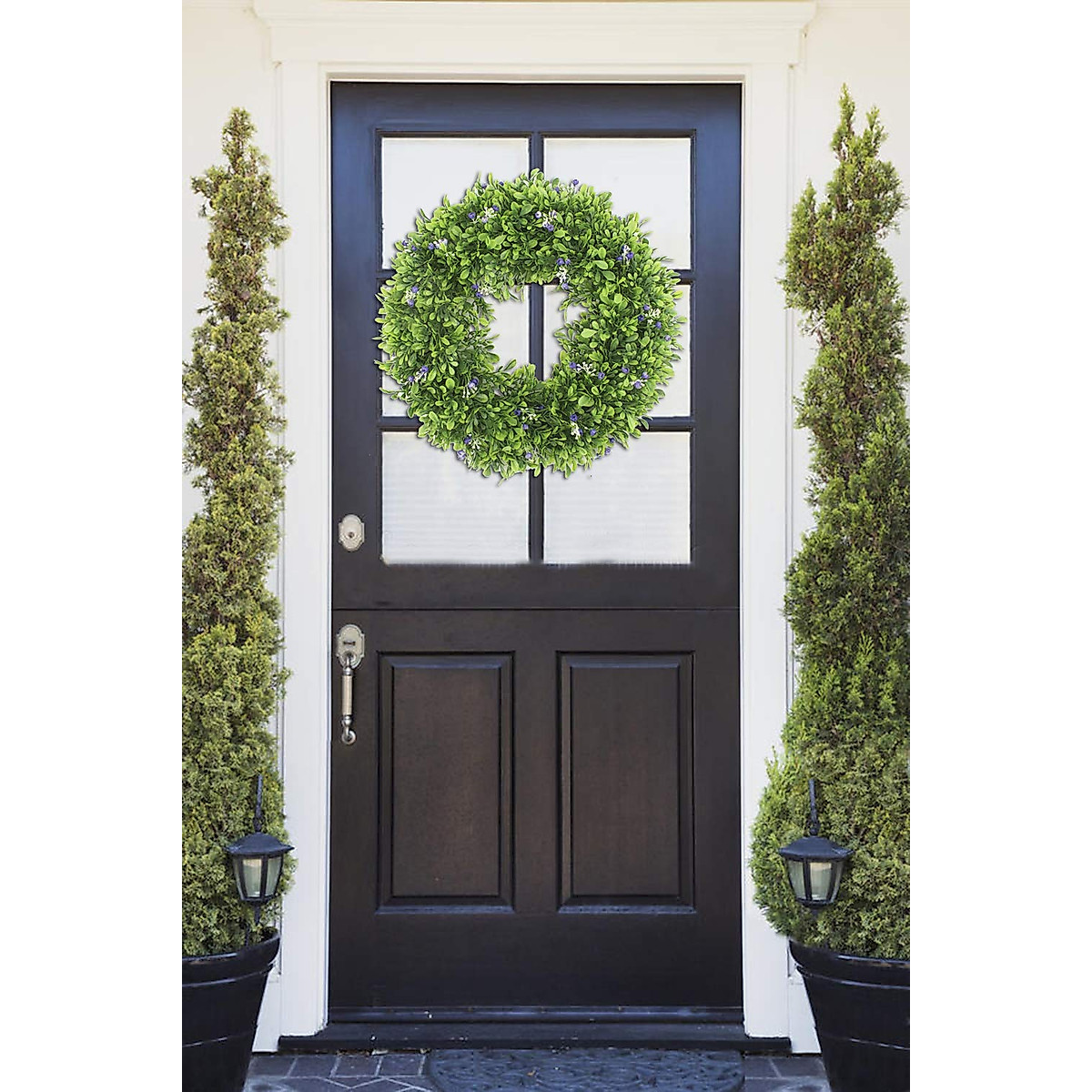 Delicaft 17" Artificial Boxwood Plastic Wreaths Spring Summer Front Door Wall Home Garden Office Wedding Decor (Green) (Green)