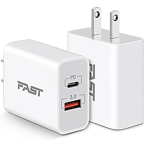 USB C Wall Charger Block, 20W 2Pack Dual Port USB-A USB-C Power Adapter Plug PD Fast Charging Block Cube Brick for iPhone 14/Pro Max/Plus/13/12/11/Mini, XS/XR/X/8/7/6, iPad Pro/Air, Google Pixel 7/6/5