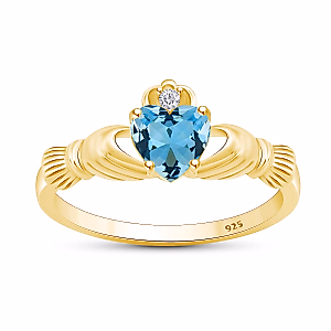 Jewel Zone US Heart Cut Simulated Aquamarine & Cubic Zirconia Claddagh Ring In 14k Yellow Gold Over Sterling Silver Jewelry Gift For Her Ring Size-13
