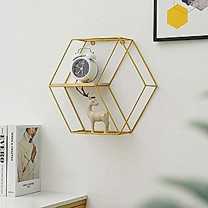 ZPSHYD Wall Mounted Floating Hexagon Shelves, Hexagon Floating Shelves Wall Decor Hexagon Geometric Wall Shelf for Home Office Wall Decor(Gold)