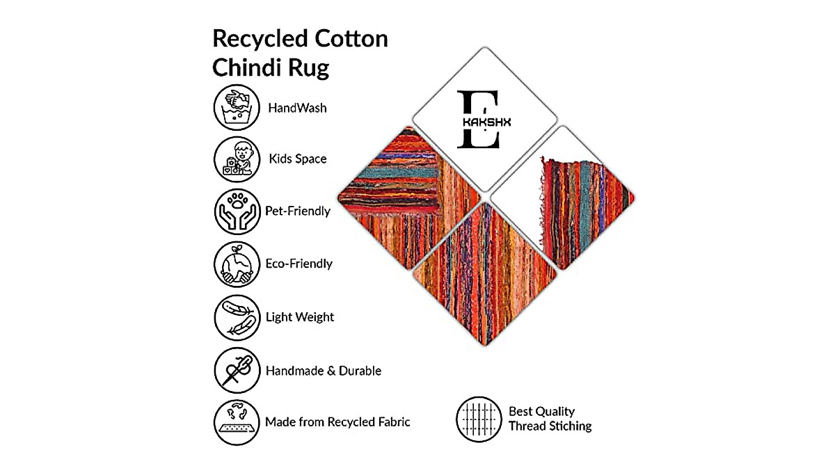 Ekakshx Multi Color Chindi Rug - Hand Woven & Eco-Friendly