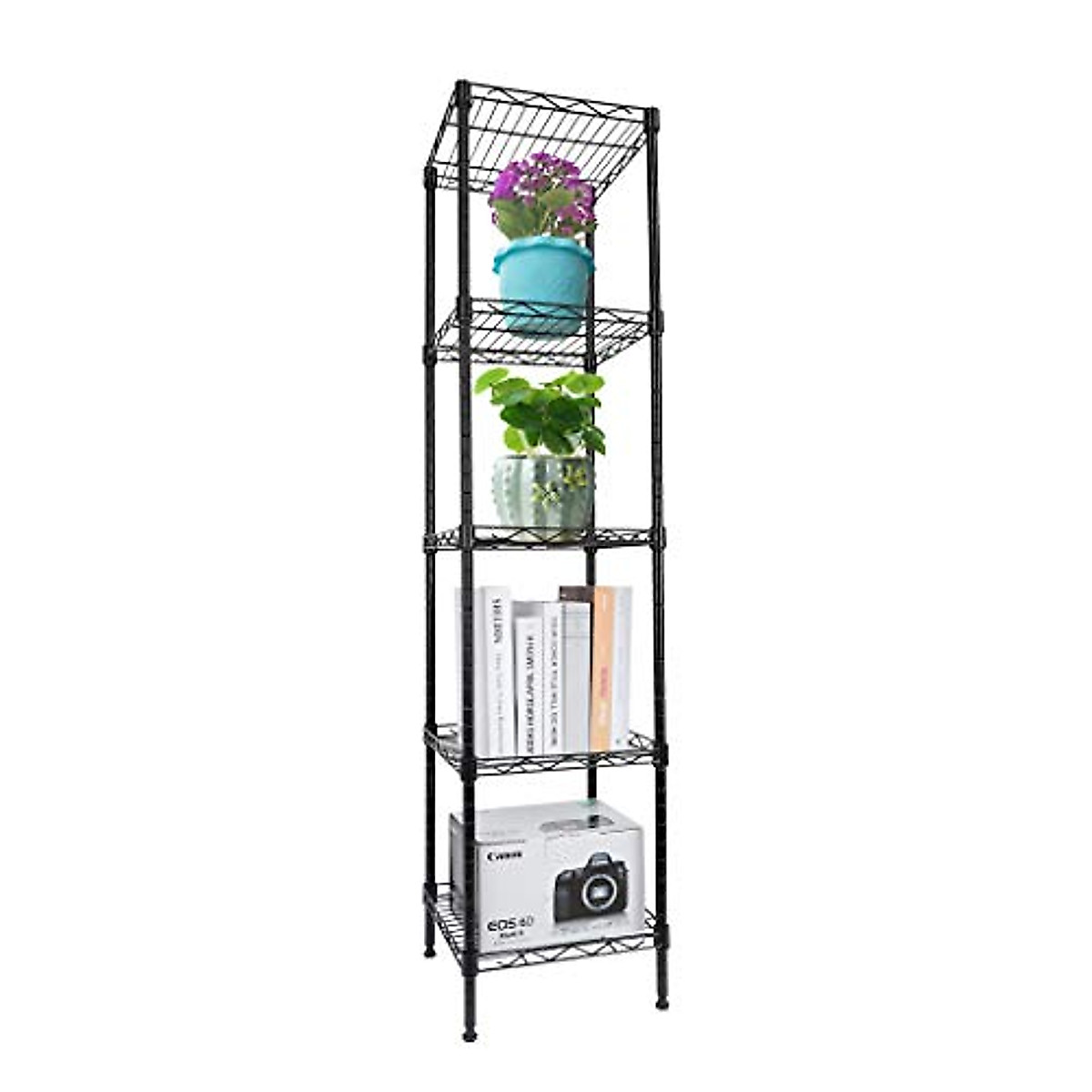 GIOTORENT 5 Tier Standing Shelving Metal Units, Adjustable Height Wire Shelf Display Rack for Laundry Bathroom Kitchen 11.8 W x 11.8 D x 50 H (5-Tier, Black)