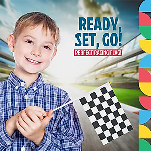 Dazzling Toys Race Car Flags – 36 Mini Checkered Flags with Plastic Sticks, Car Decor Supplies for Racers, Sports Themed Birthday Party Decoration Flag for Kids & Racing Activities for Racer Boys