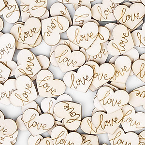 Andaz Press Engraved Wood Heart Confetti, Love, 100-pack, Wood Confetti Hearts For Wedding Engagement Party Confetti, Bridal Shower Confetti For Tables, Bridal Shower Table Decorations