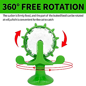 HXJWG Cat Treat Dispenser Toy,Fun Interactive 360 DegreeRotating Food Leakage Device,Fun Interactive 360 Degree Rotating Windmill pet Treat Dispenser Toy with Suction Cup, GREEN