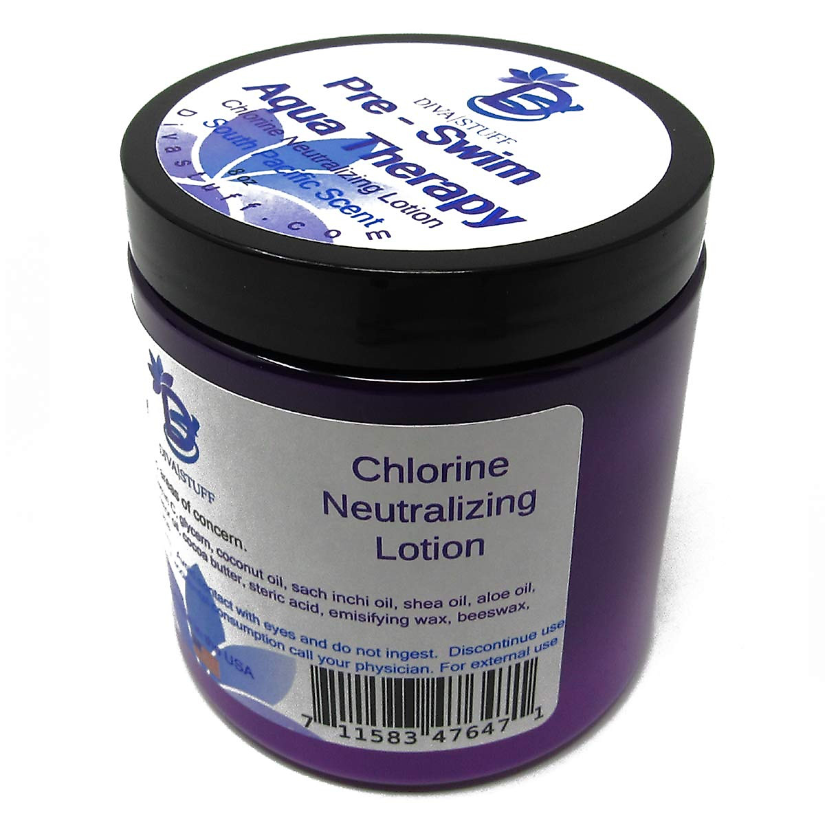 Diva Stuff Pre-Swim Aqua Therapy Chlorine Neutralizing Body Moisturizing Lotion for Swimmers, Protects Skin from Chlorine and Salt Water, 8 oz - Made in the USA, Fresh South Pacific