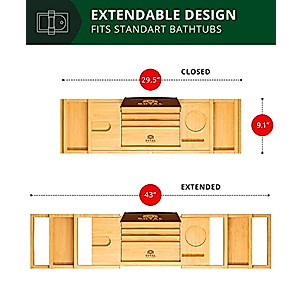 ROYAL CRAFT WOOD Luxury Bathtub Caddy Tray, One or Two Person Bath and Bed Tray, Bonus Free Soap Holder (Natural Bamboo Color) (Natural)