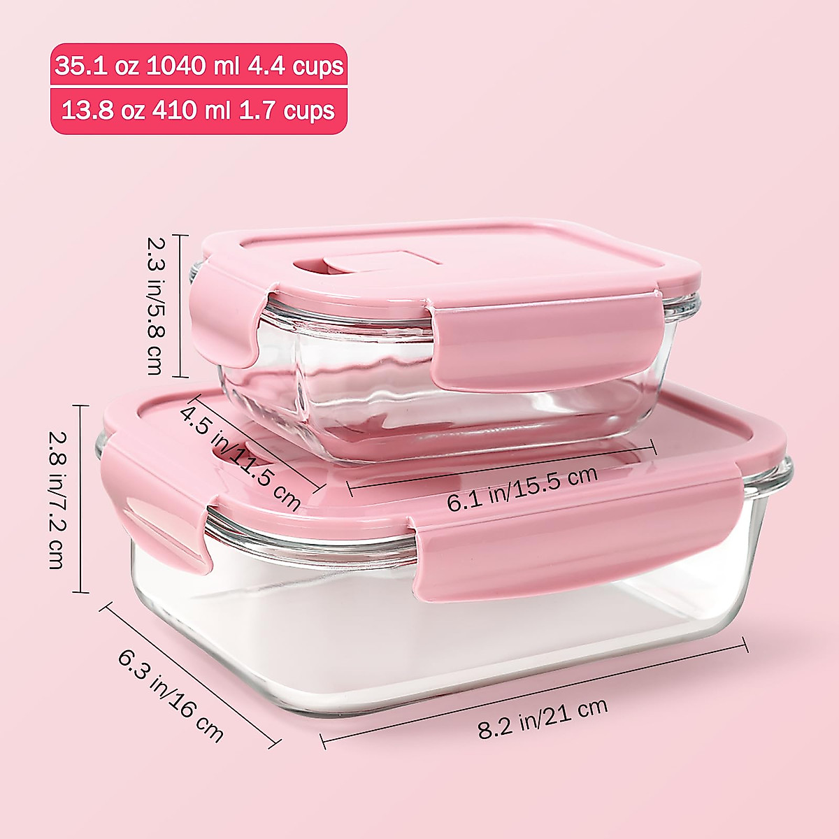 Ansukow Glass Food Storage Containers Set with Lids Meal Prep Containers Reusable for Dishwasher/Microwave/Oven/Freezer,10PCS(10 lids & 10 Containers)-PINK
