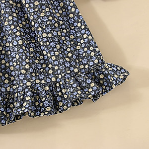 VINUOKER Toddler Girls Cotton Dress Long Sleeve Floral Dress for Little Girls Midi Dress 2-8years Fall Winter Dress A-blue