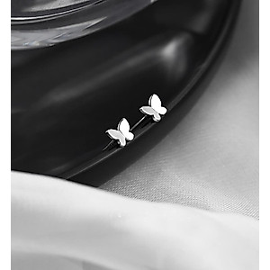 SLUYNZ 925 Sterling Silver Tiny Butterfly Earrings Studs for Women Teen Girls Tiny Studs Earrings (A-Silver)