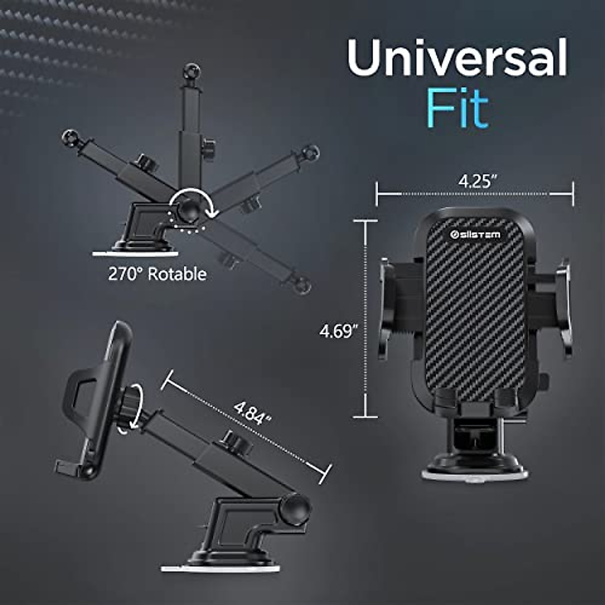 SIISTEM Phone Mount for Car, Universal Car Phone Holder Mount with Suction Cup, Release Button and Lock Mechanism, Cell Phone Holder for Car Dashboard Windshield