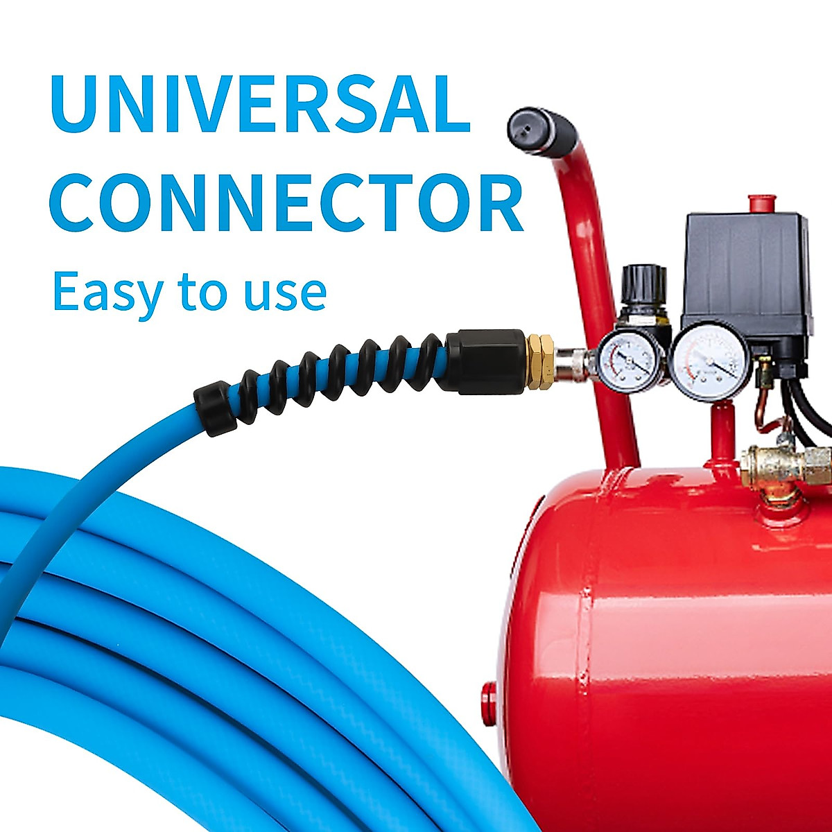 1/4 in x 25 ft Rubber Air Hose with Universial Connector, Lightweight, Kink Resistant, Flexible, All-Weather Air Tool Hoses 300 PSI Air Compressor Hose for Roofing and Furniture Jobs