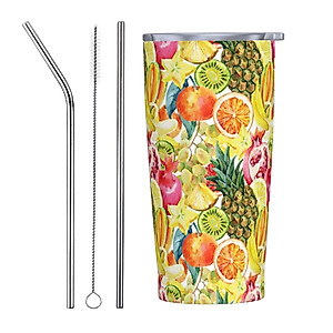 Yaxongx 20oz Tumbler Summer Fruit Double Wall Vacuum Insulated Coffee Mug with Lid and Metal Straw Brush Reusable Stainless Steel Water Bottle Travel Cup Gifts for Car Ice Drinks Hot Beverage