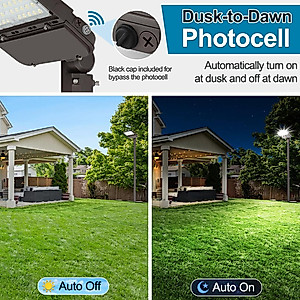 Xbuyee 150W LED Parking Lot Light with Dusk to Dawn Photocell, Dimmable LED Pole Light Outdoor Shoebox Lights with Slip Fitter Mount, 22500lm 150lm/W 5000K 100-277V IP65, 75W/100W/150W Adjustable, ETL