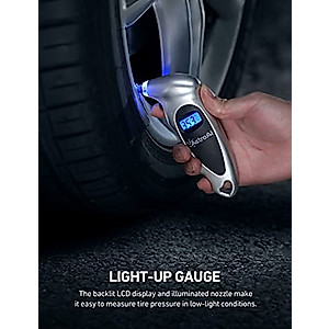 AstroAI Digital Tire Pressure Gauge 150 PSI 4 Settings for Car Truck Bicycle with Backlight LCD and Non-Skid Grip Car Accessories, Silver (1 Pack)