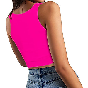 SanxiawaBa Women's Sleeveless Strappy Seamless Crop Tank Tops U Neck Workout Fitness Basic Cropped Camis Hot Pink Small