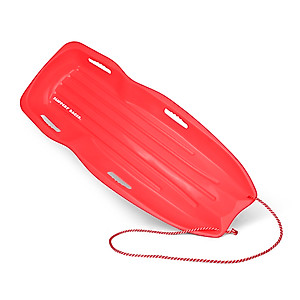 Slippery Racer Downhill Xtreme Flexible Adults and Kids Plastic Toboggan Snow Sled for Up to 2 Riders with Pull Rope, (2 Pack) (Red/Green)