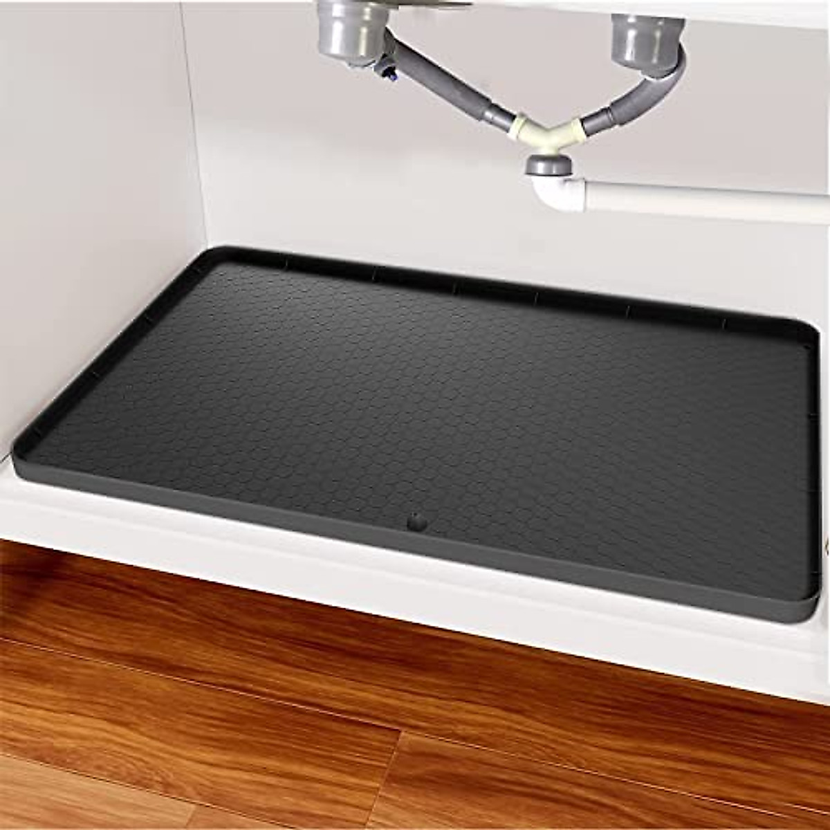 Under Sink Mat for Kitchen Waterproof, 34" x 22" Sink Cabinet Protector Mat Silicone Under Sink Liner Drip Tray with Drain Hole, Cabinet Protection Mat for Kitchen, Holds up to 2 Gallon Liquiq