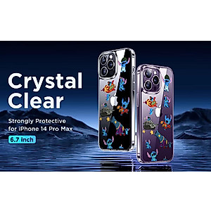 MOBRWUVS Cartoon Case for iPhone 14 Pro Max,Cute Stitch 3D Animal Character Anti-Bump Shockproof Transparent Protective Cover Suitable for Boys and Girls Teenage