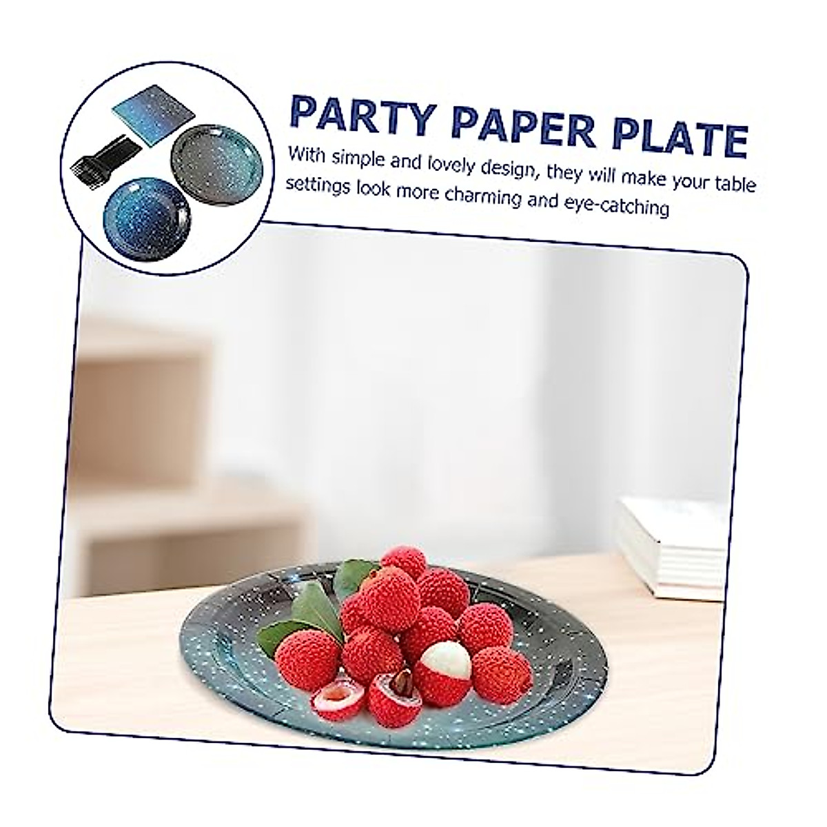 jojofuny 24 Set Space Tablecloth Kids Dinnerware Disposable Paper Plates Party Paper Plate Outer Space Party Decorations Star Plates Fork Paper Tray Tableware Tissue Blue Props Child Abs