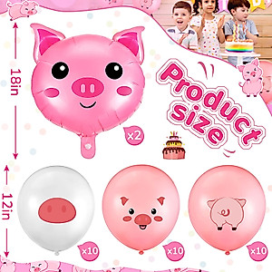 36 Pcs Pig Birthday Party Decorations Pink Pig Farm Animal Birthday Banner Piggy Latex Balloons Jumbo Pink Pig Head Foil Balloons for Piggy Baby Shower Decorations Pink Farm Themed Party Supplies