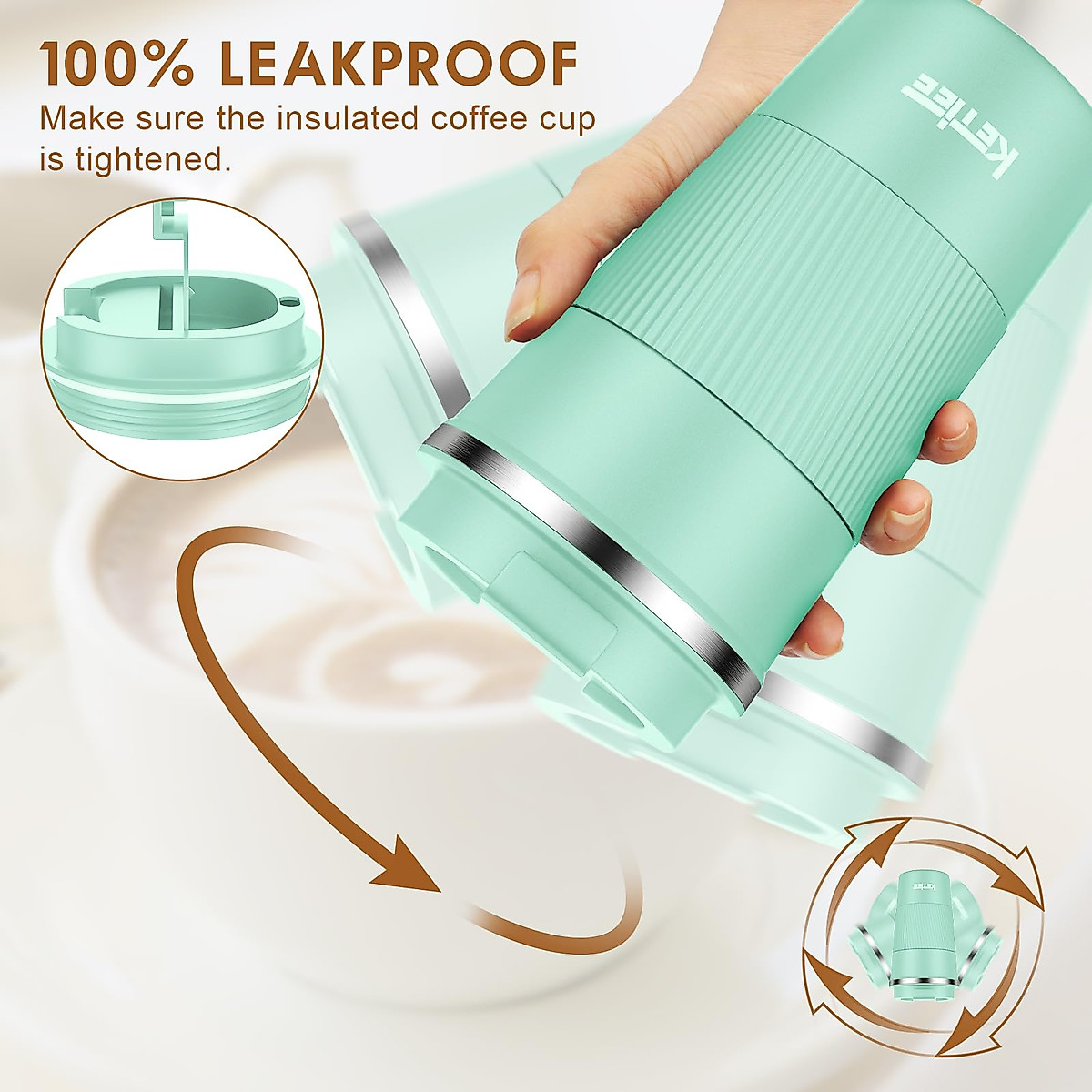 KETIEE 12oz Coffee Mug: Vacuum Insulated Coffee Cup with Leakproof Lid, Travel Coffee Mug Stainless Steel Double Walled Reusable Coffee Cup for Hot and Cold Water Coffee