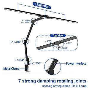 Bright Desk Lamps for Office Home, 24W Large Swing Arm Bar LED Desk Light with Clamp, Auto Dimming Task Lamp for Monitor Work Study